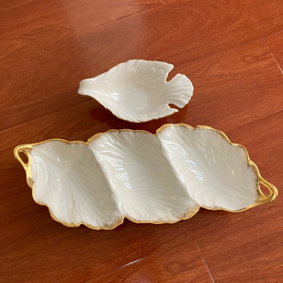 Accents | Lenox Elegant Gold And Cream Leafshaped Dish Gold Trimmed ...